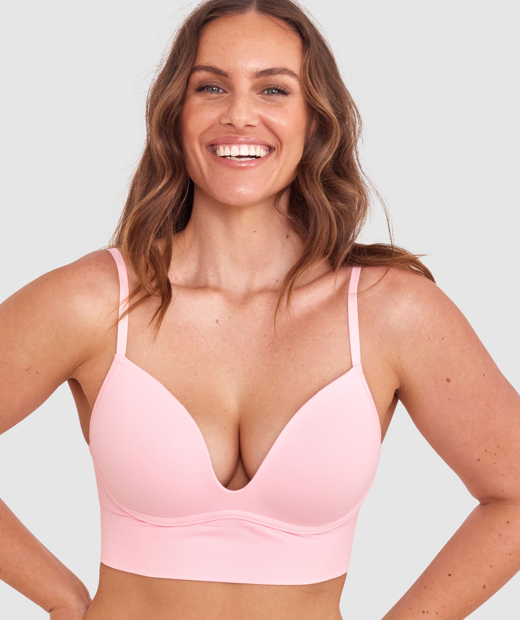 Bras N Things Base Layers Long Line Push Up Bra - Light Pink | 01418407