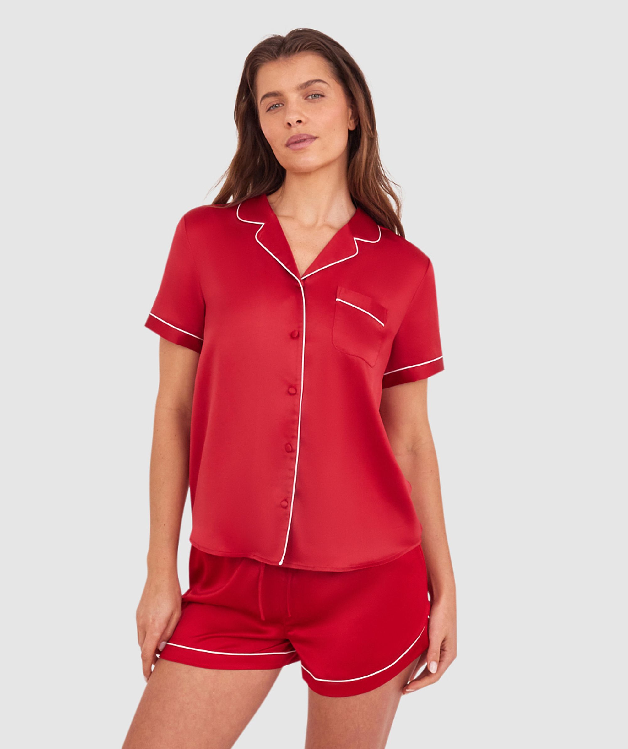 Bras N Things Liquid Satin Short Sleeve - Dark Red | 01324512